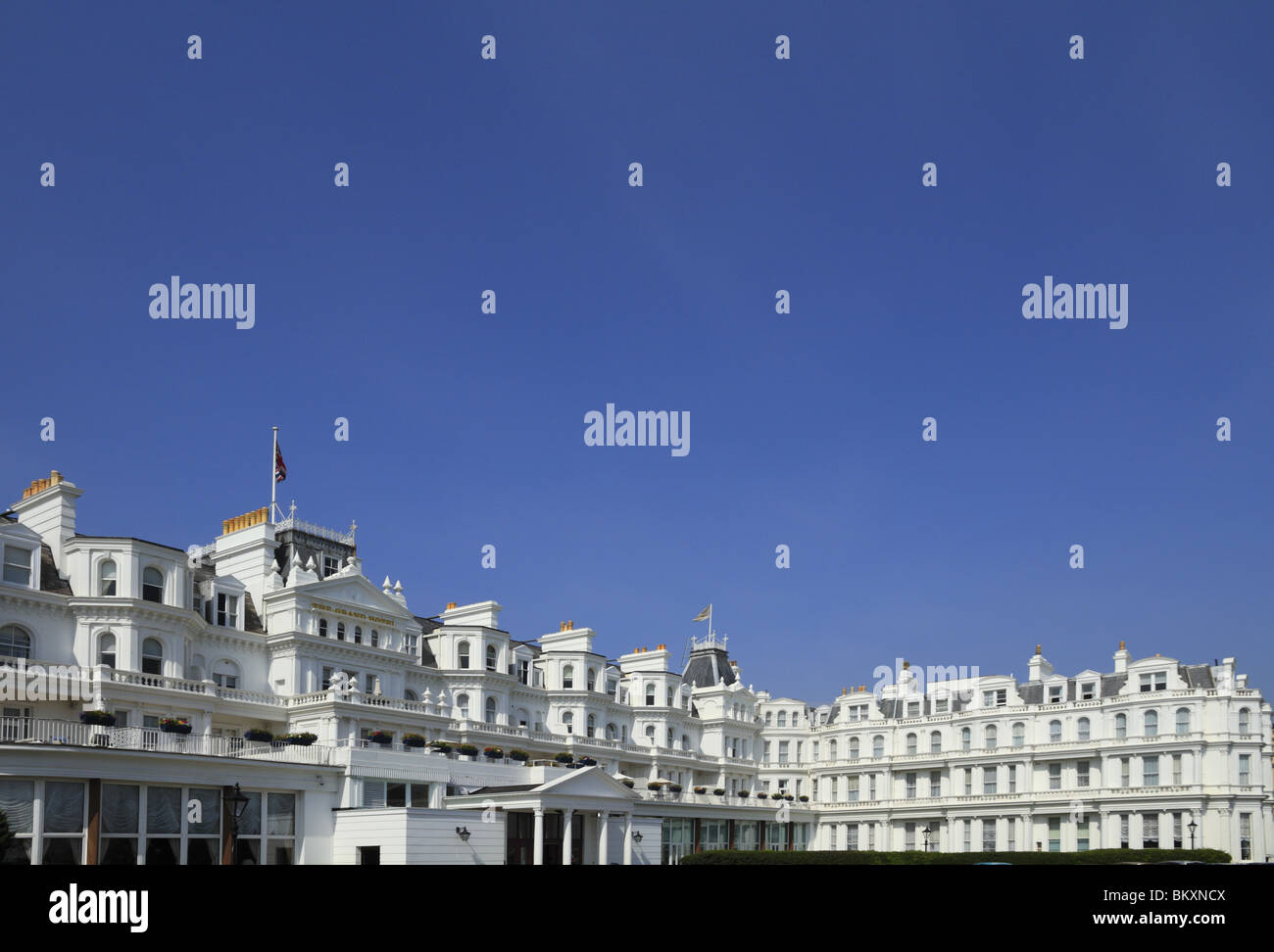 The facade of the five star Grand Hotel on Eastbourne's seafront, East ...