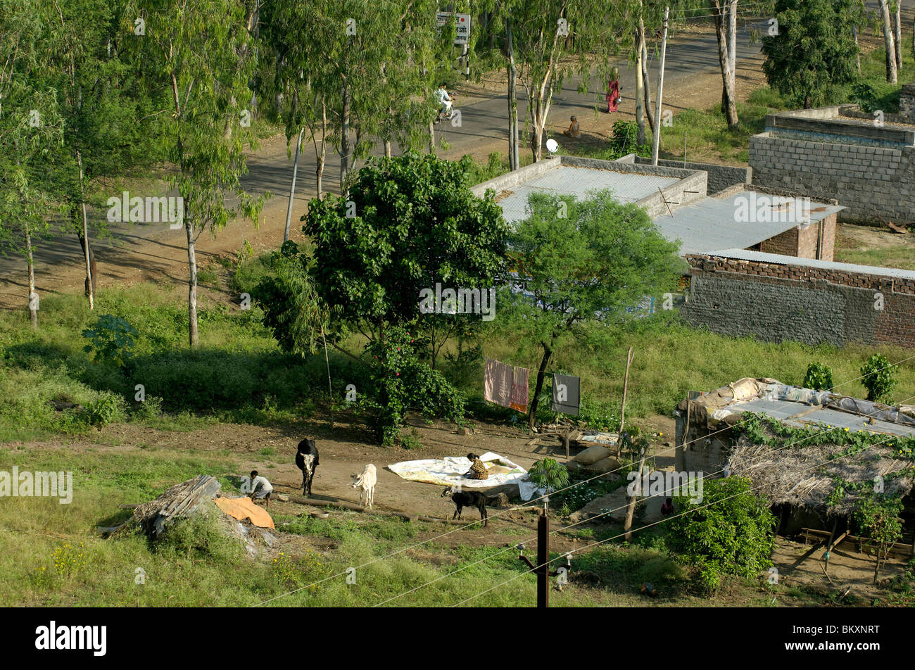 View of a farmer's house from the top of water tank at Ralegan Siddhi ...