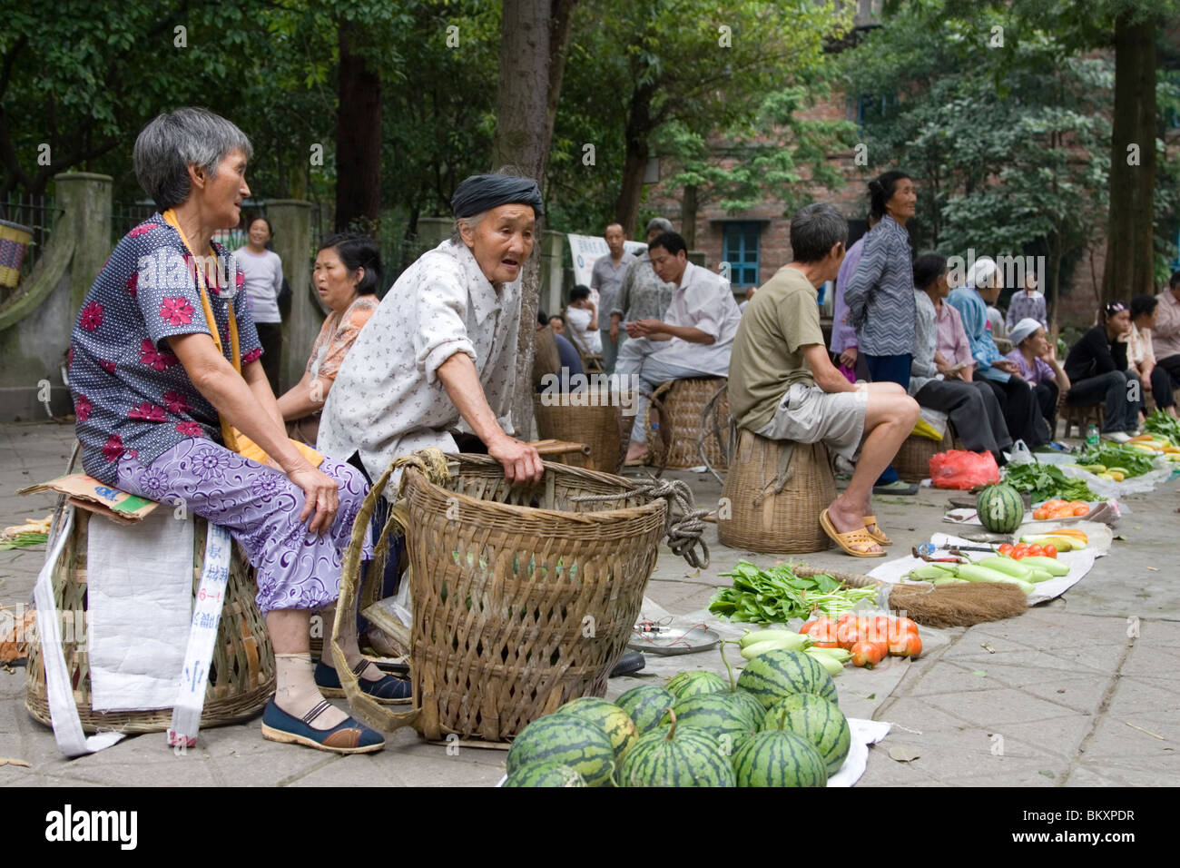 Fresh food market at a town in Sichuan in China Stock Photo - Alamy