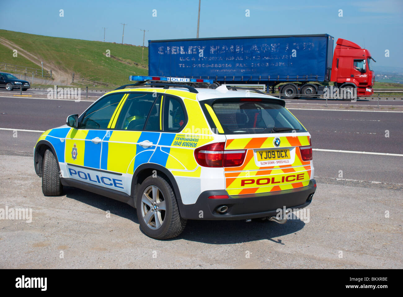 Police car on the M62 motorway Stock Photo - Alamy