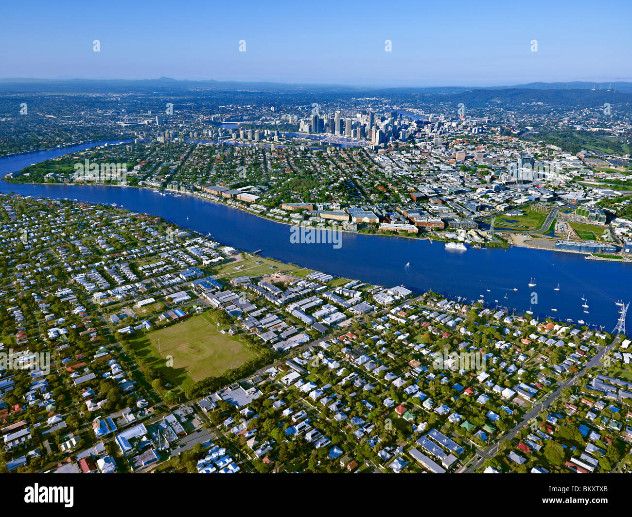 Aerial view of Brisbane Queensland Australia looking West from Bulimba ...