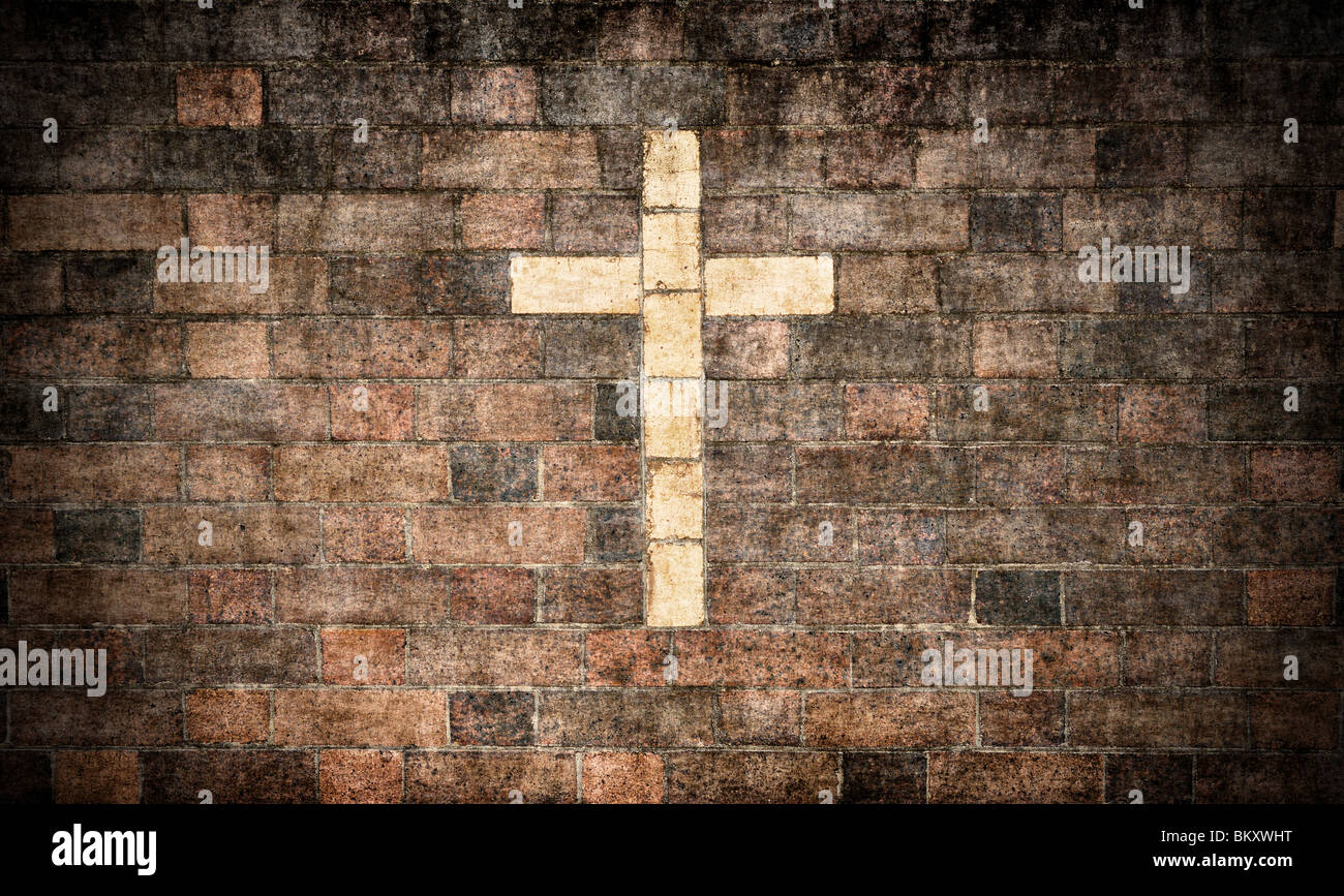 great image of a christian cross in a brick wall Stock Photo - Alamy