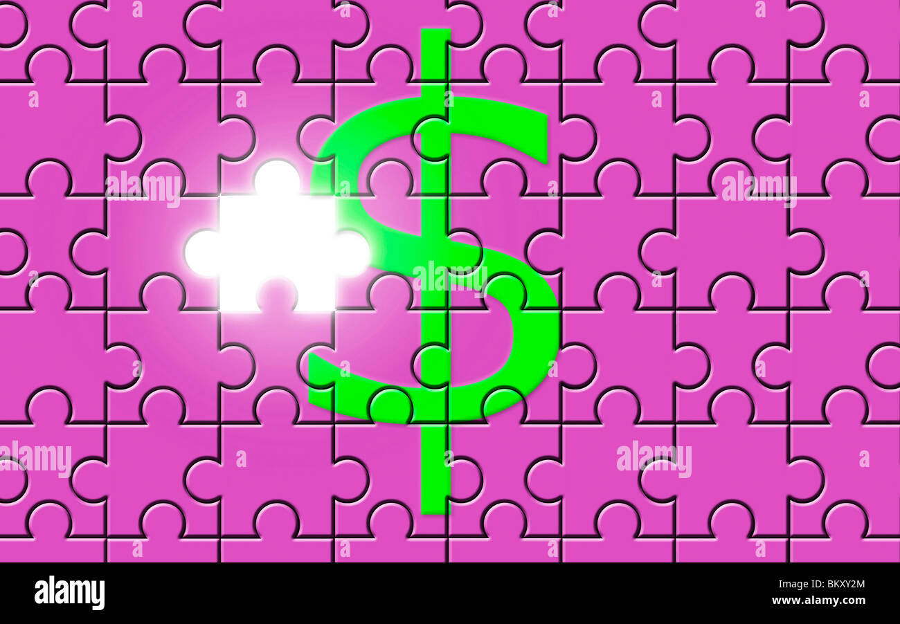 Dollar sign on a puzzle with missing piece, currency symbol Stock Photo ...