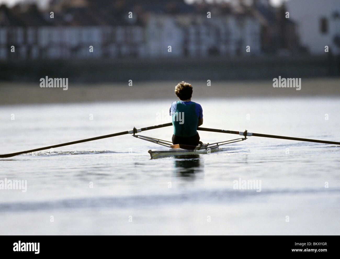 single rower trains on lake Stock Photo - Alamy
