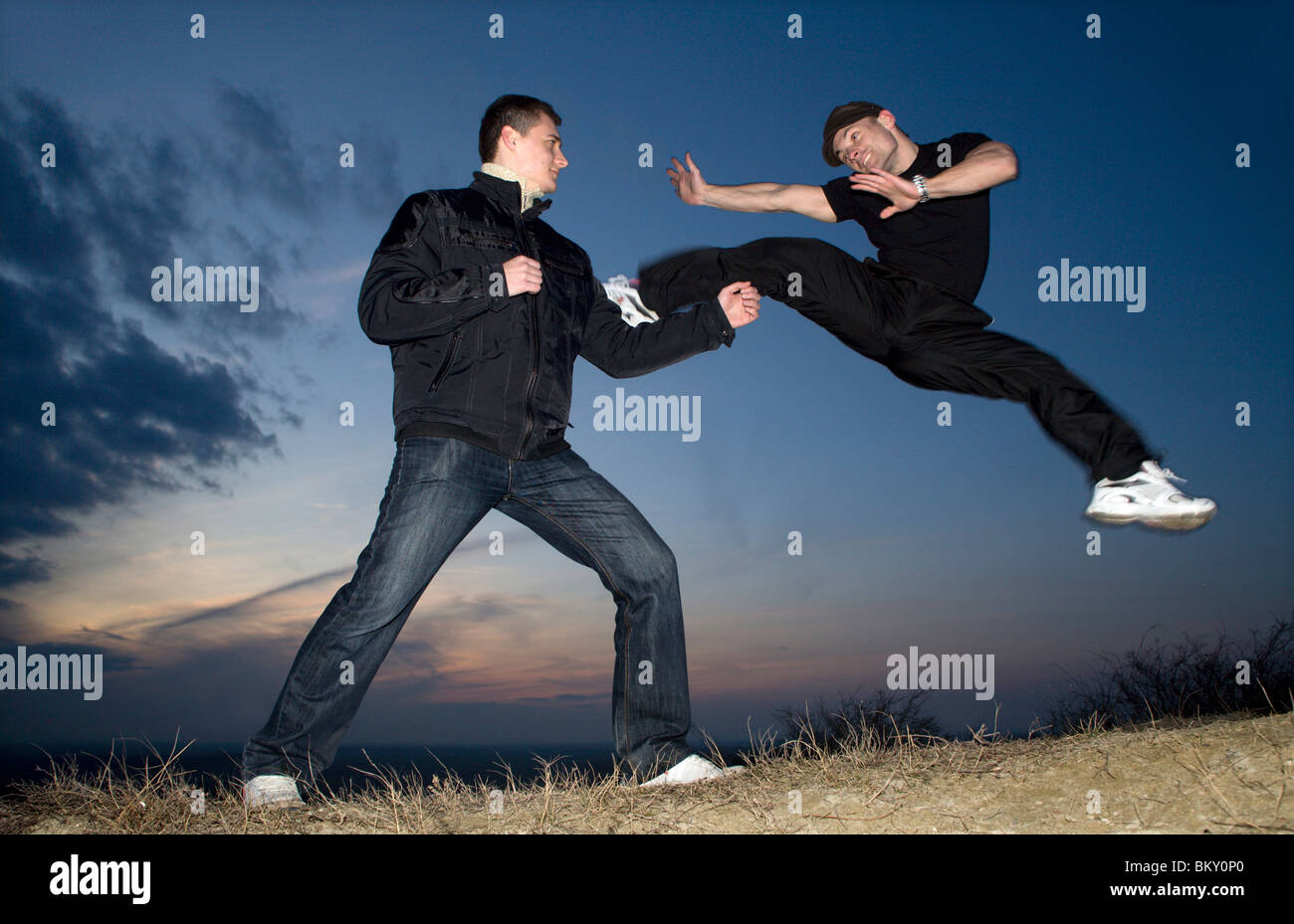 karate training by sunset Stock Photo - Alamy