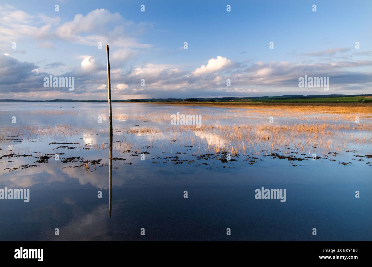 One of the Pilgrims Way Marker Posts on Lindisfarne Causeway Stock ...