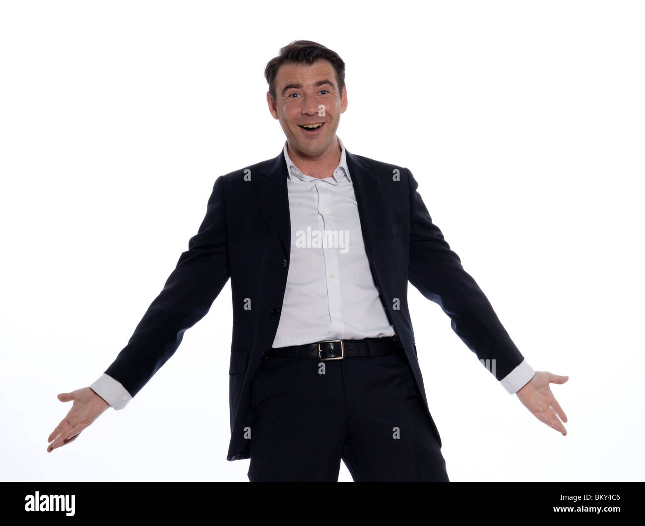 one happy joyful caucasian friendly man studio portrait on white ...