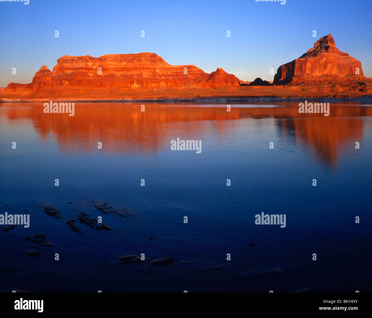 Dominguez Butte and Boundary Butte at Sunset Lake Powell Utah USA Stock ...