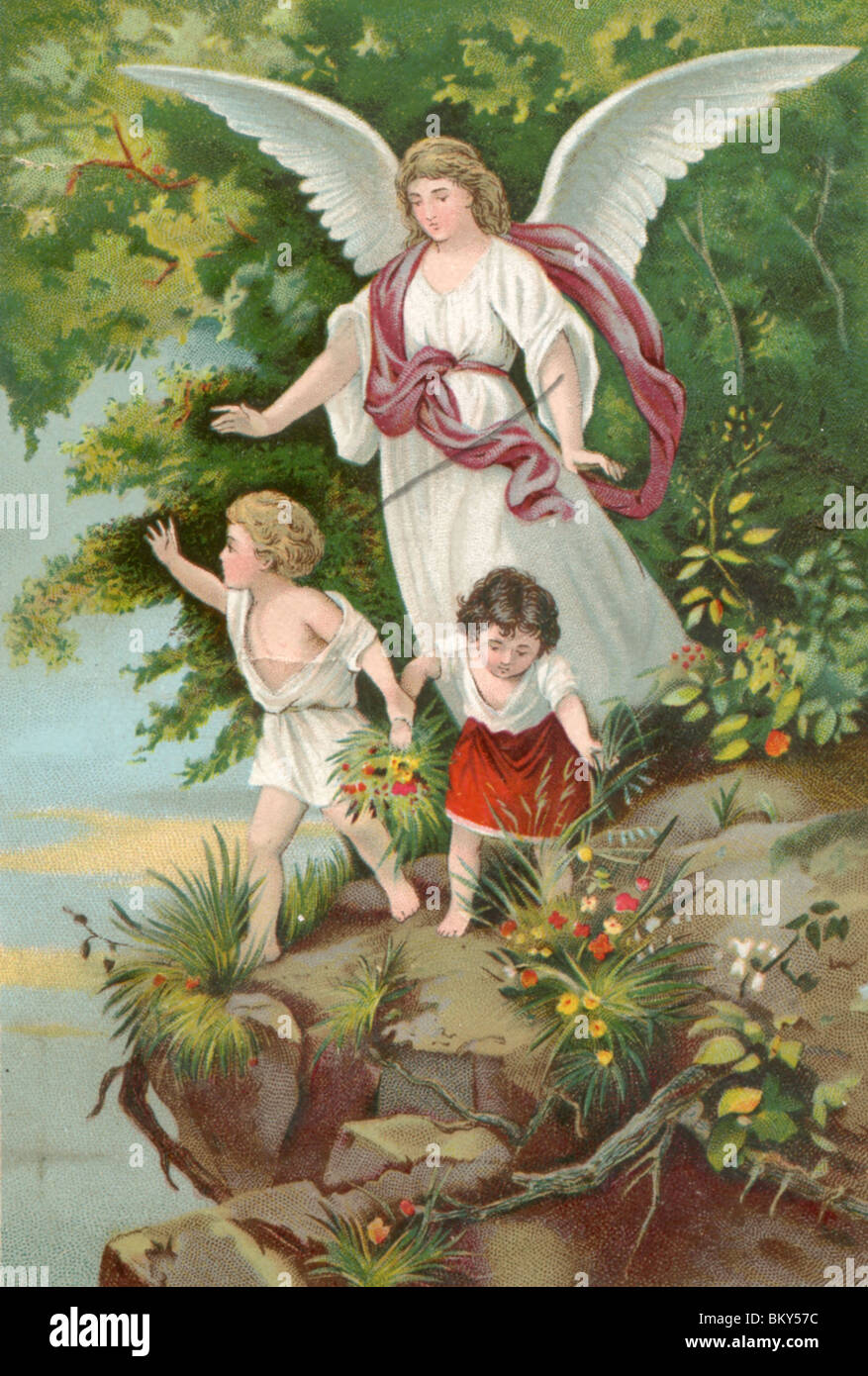 Angel watching over two children on the Cliff edge Stock Photo - Alamy