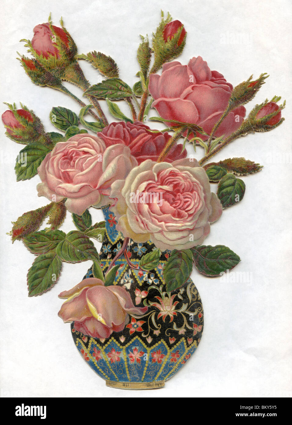 Pink Roses in a Decorative Vase Stock Photo - Alamy