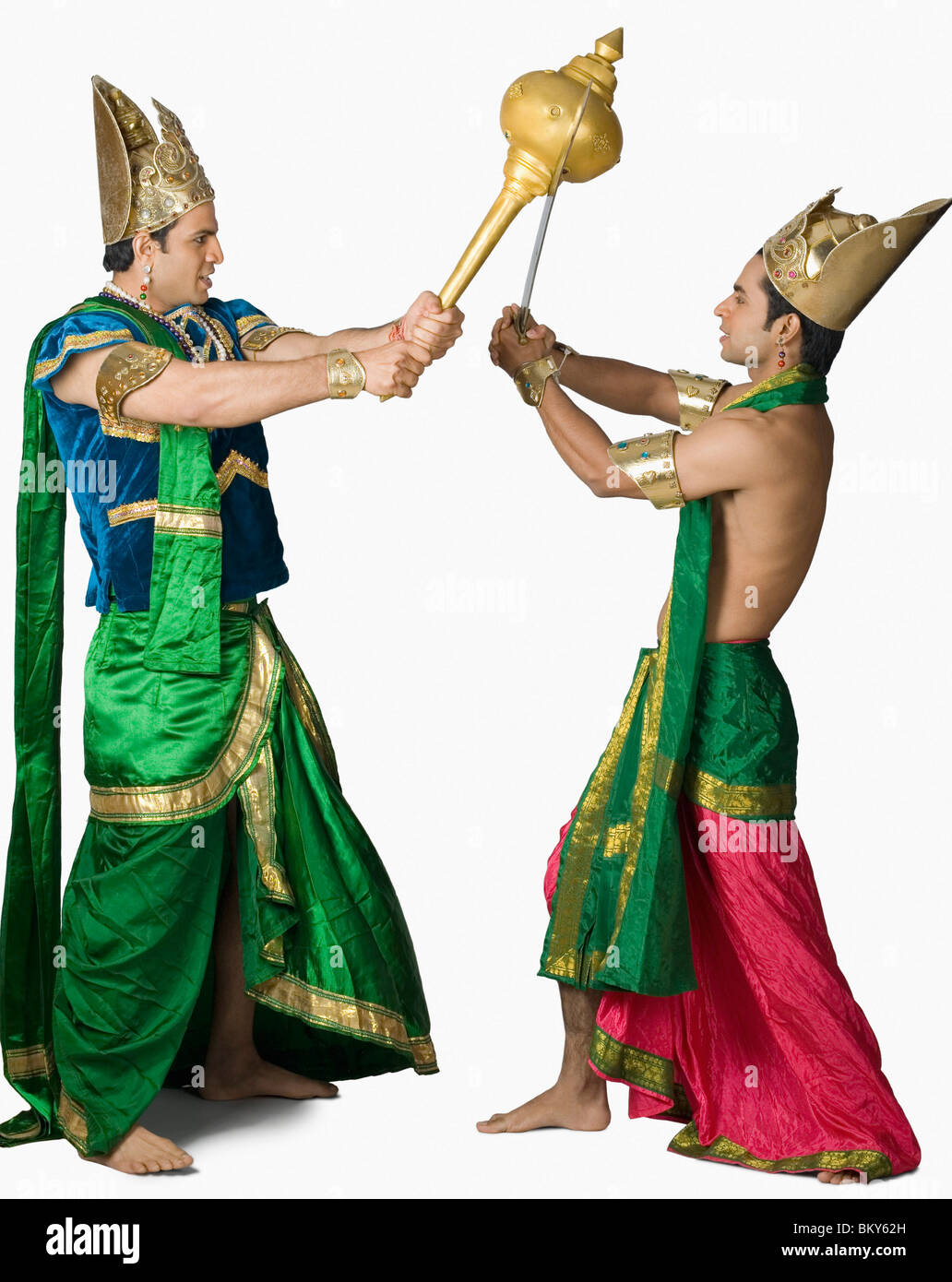Two men dressed-up as mythological characters fighting each other Stock ...
