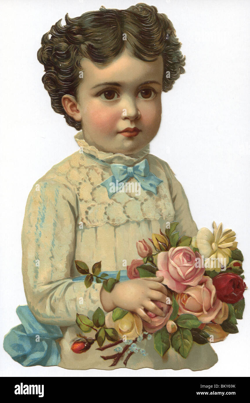 Young Child Holding a Bouquet of Roses Stock Photo - Alamy