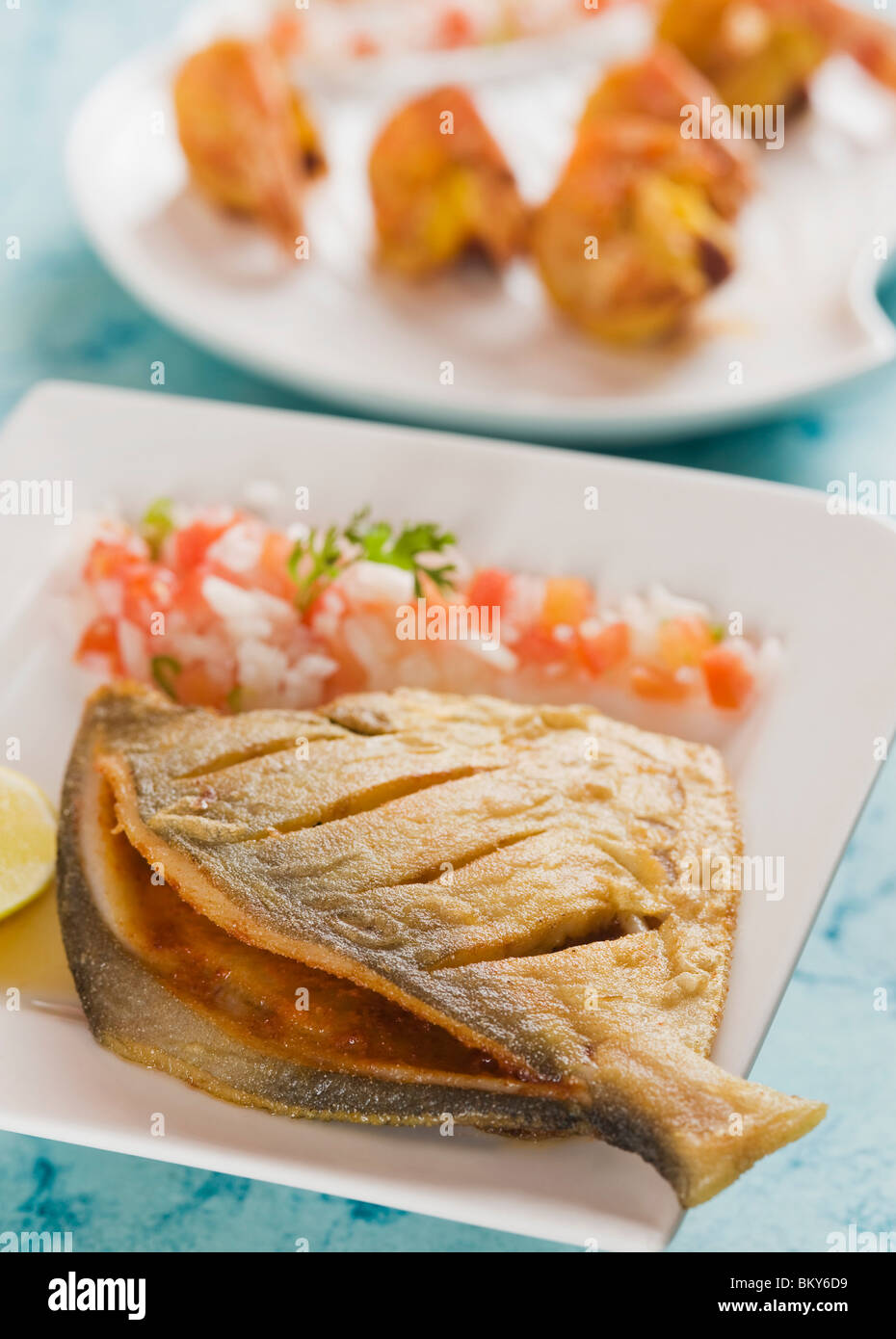 Close-up of fried pomfret Stock Photo - Alamy