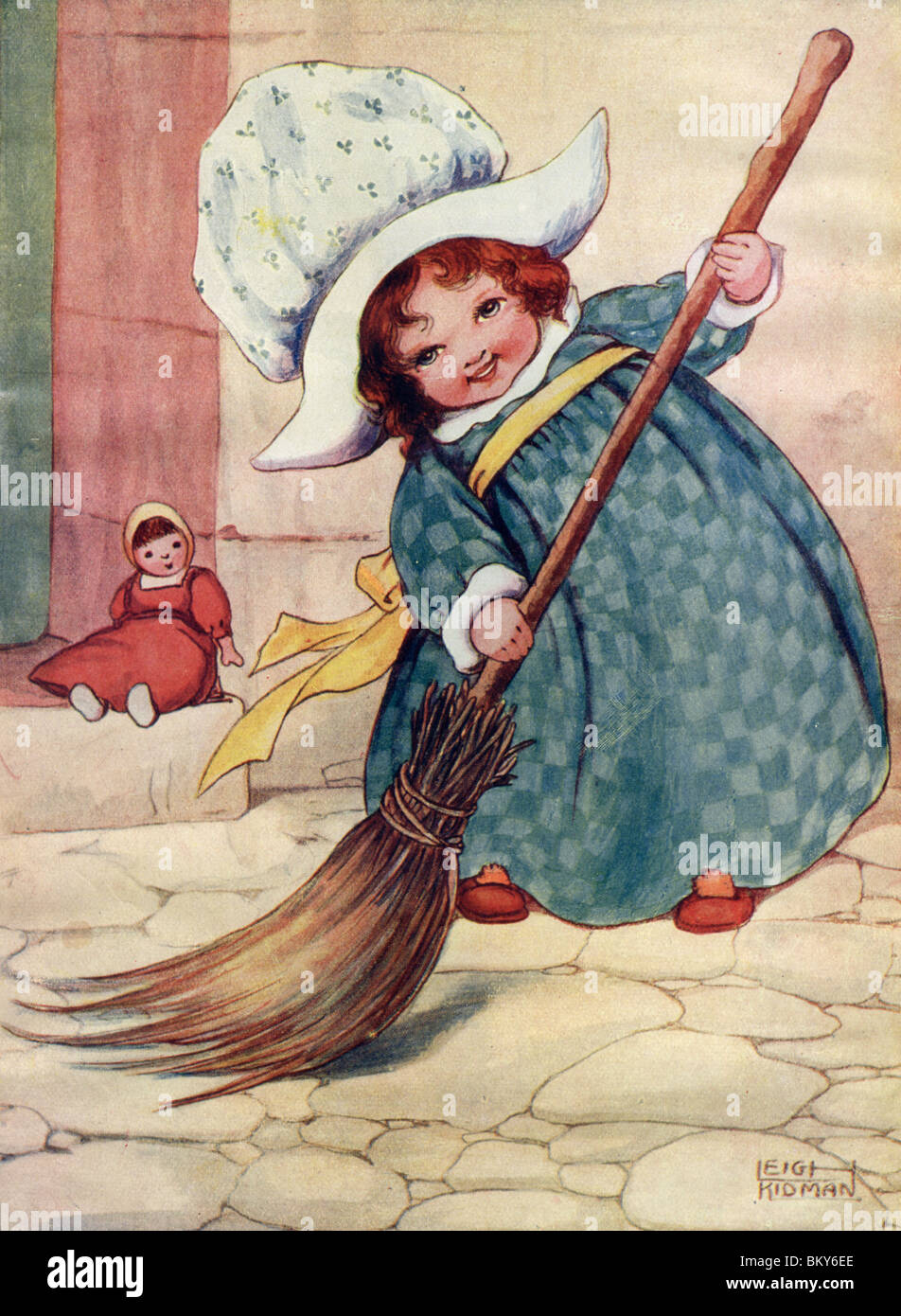 Young Girl Sweeping the Steps Stock Photo - Alamy