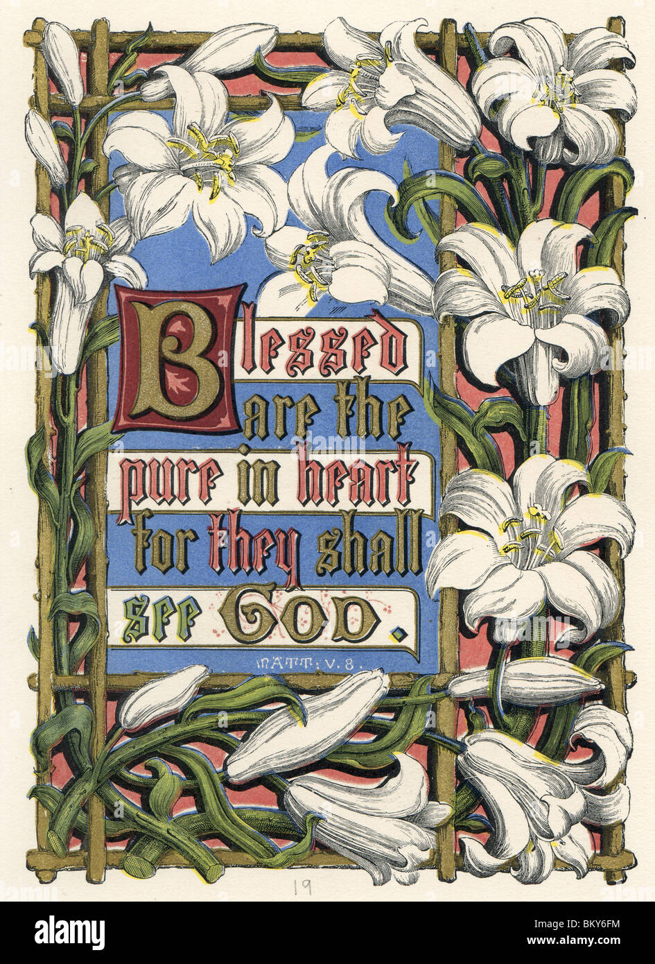 Religious Script with White Lily Border Stock Photo - Alamy