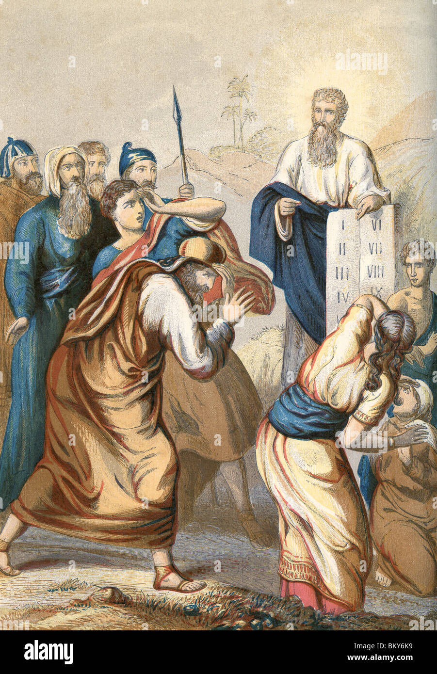 Moses Presenting the Commandments Stock Photo - Alamy