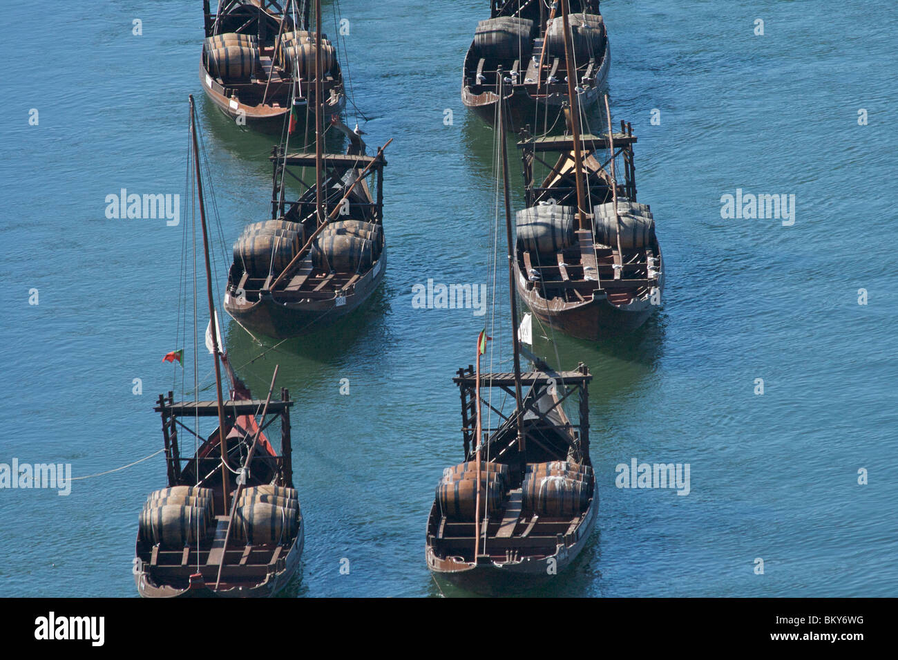 'Barcos Rabelos' traditional wooden boats with a sail used to transport ...