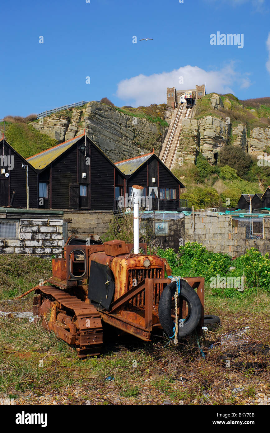 Rusty Bulldozer and East Hill Lift Stock Photo - Alamy