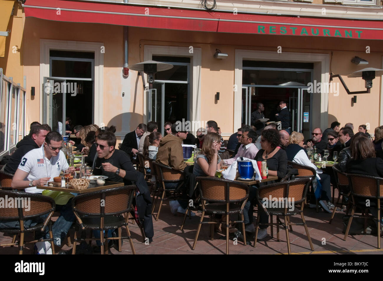 Nice, France, Large Crowd French People, Sharing Meals and Drinks in ...
