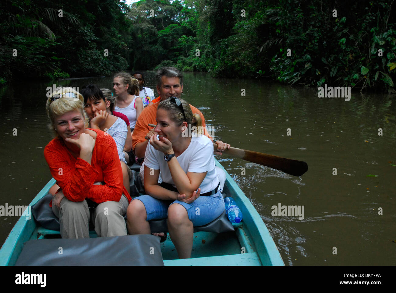 Group of tourists kayaking on a tour in Tortuguero National Park, Costa ...