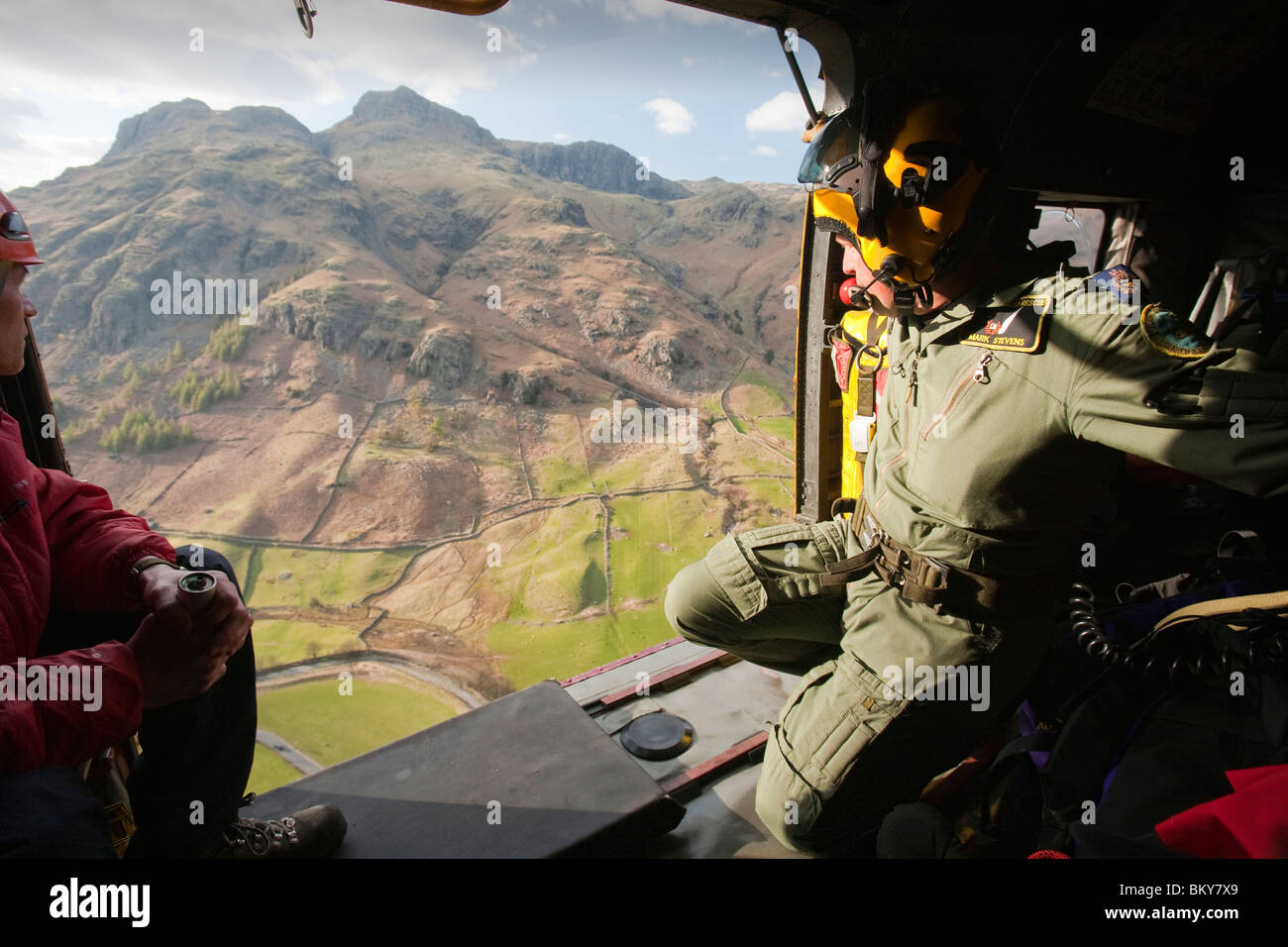 Members of Langdale/Ambleside Mountain Rescue team and an RAF whinch ...