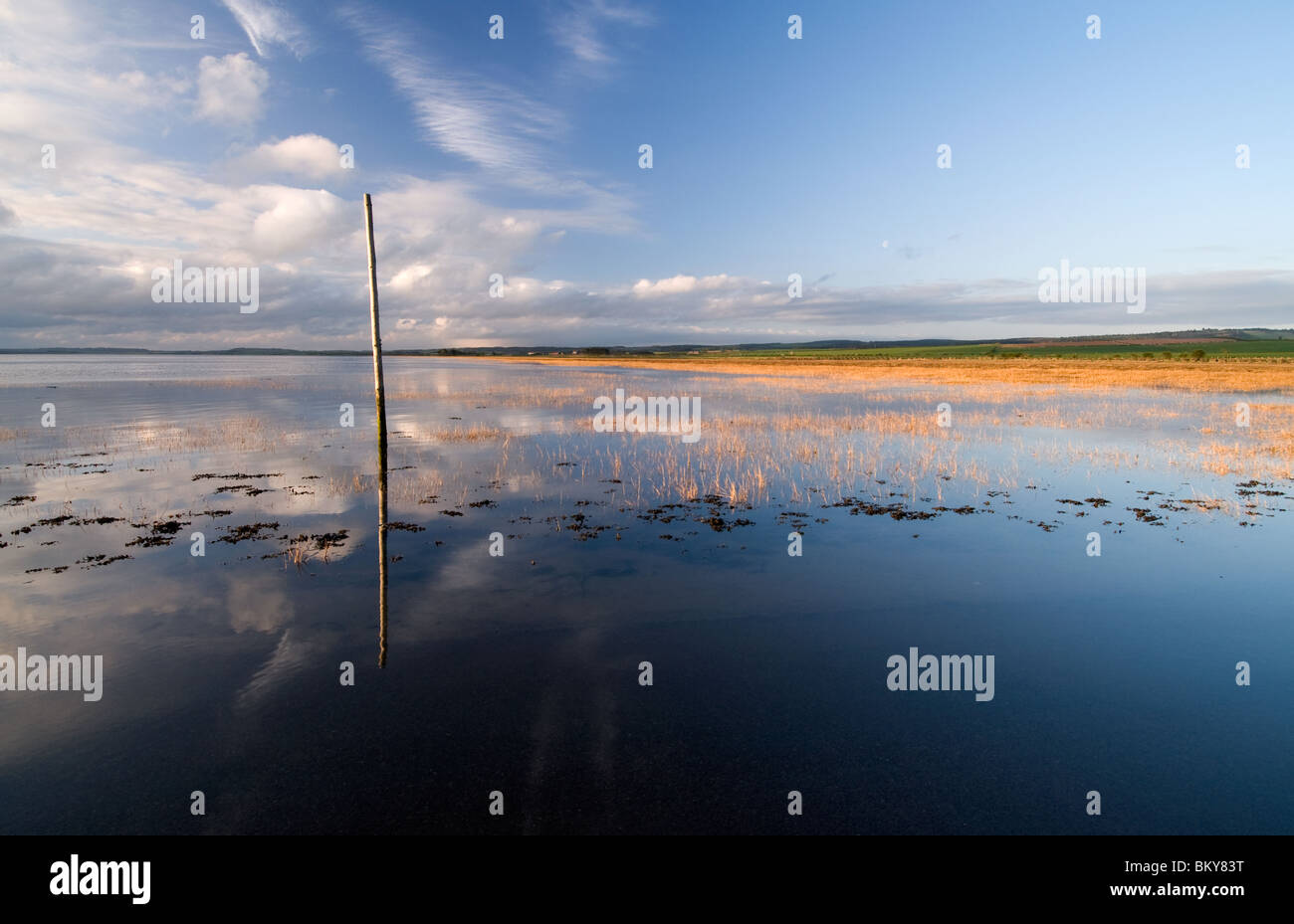 One of the Pilgrims Way Marker Posts on Lindisfarne Causeway Stock ...