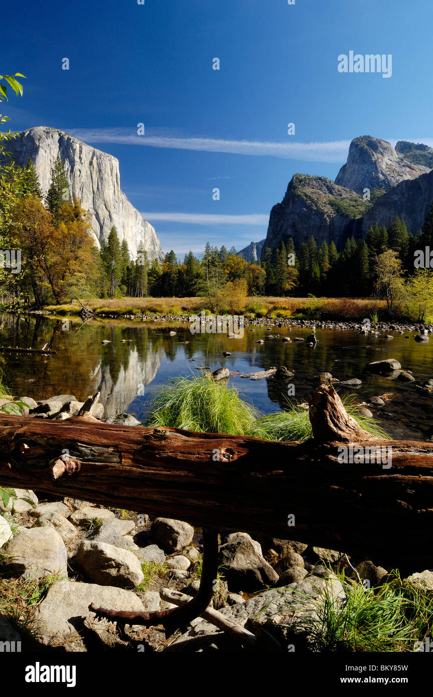 Idyllic landscape with stream in the sunlight, Yosemite National Park ...