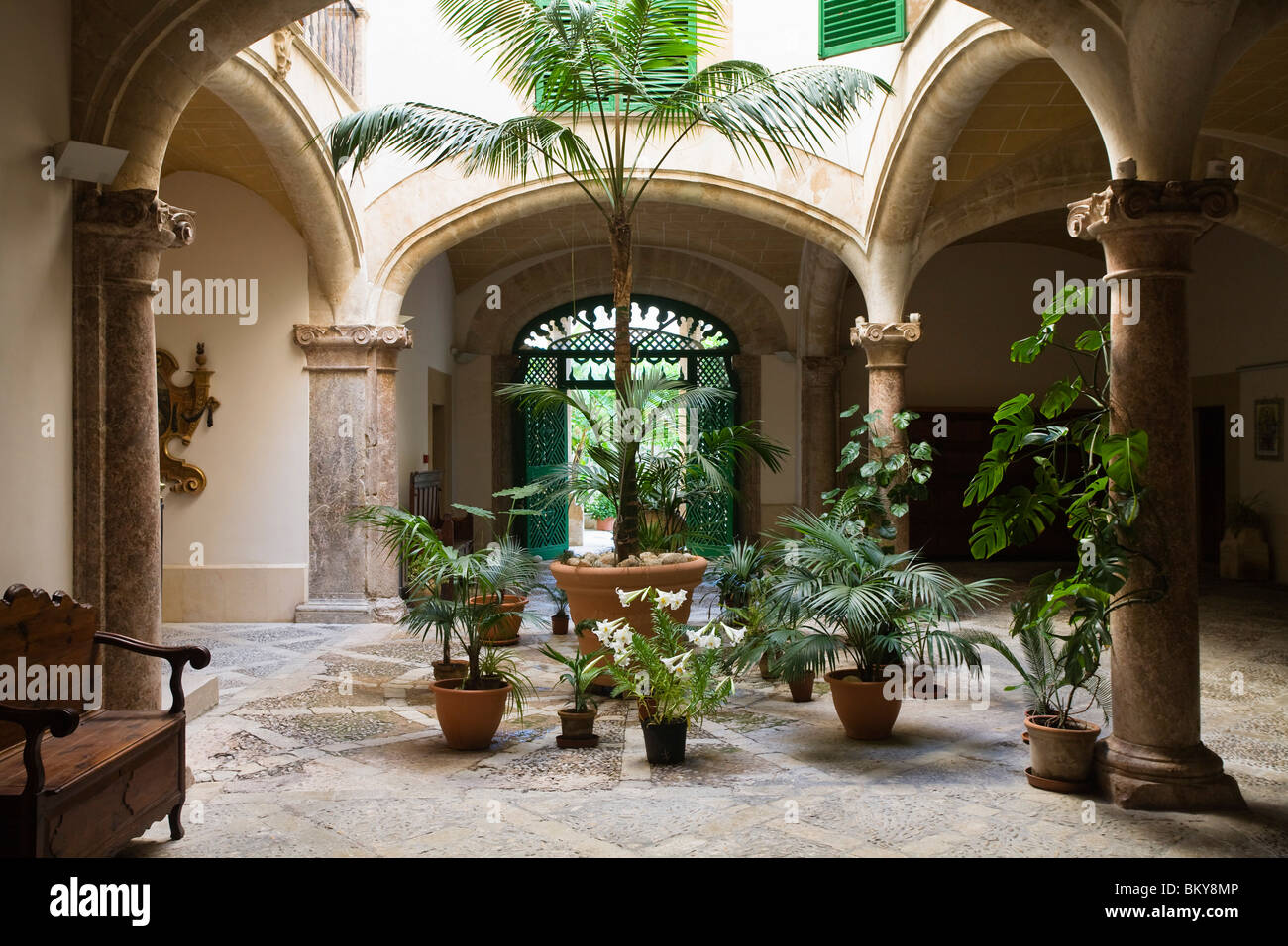 Deserted atrium in the old town of Palma, Mallorca, Balearic Islands ...