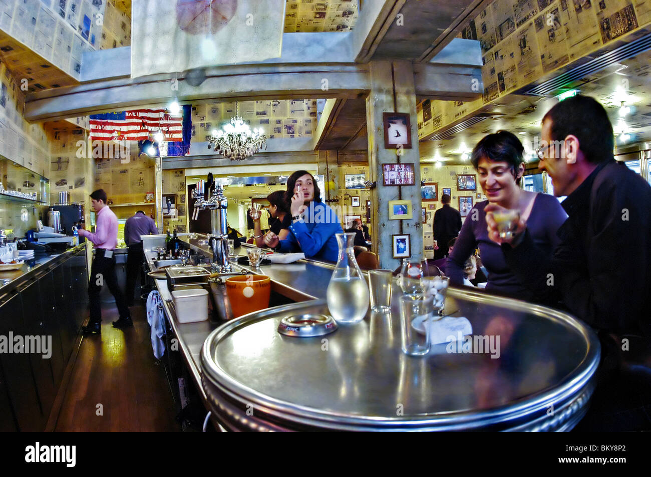 Paris, France, Medium Crowd People, Adults Couple Sitting at Bar, in ...