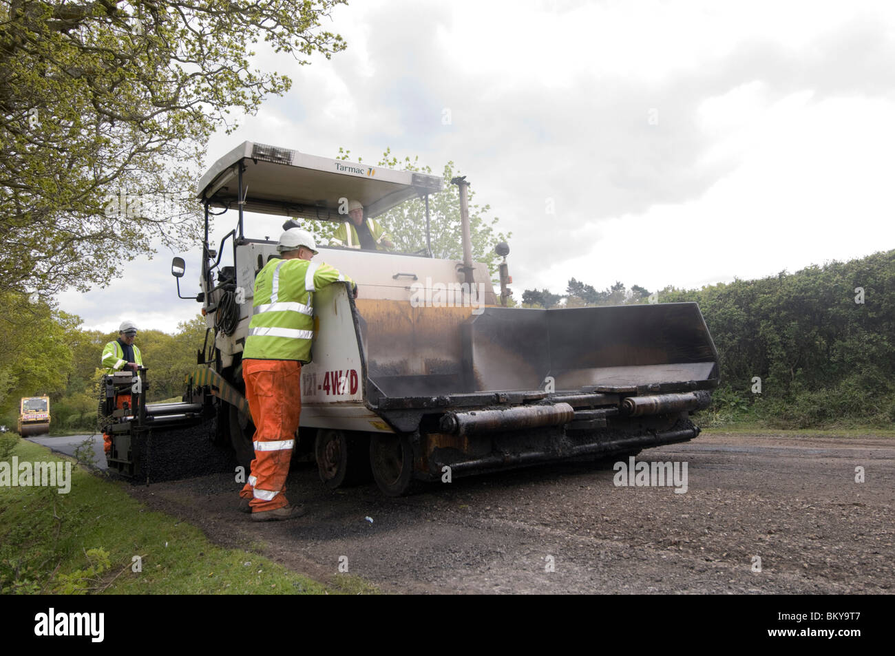 Road resurfacing in the New Forest 2010 Stock Photo - Alamy