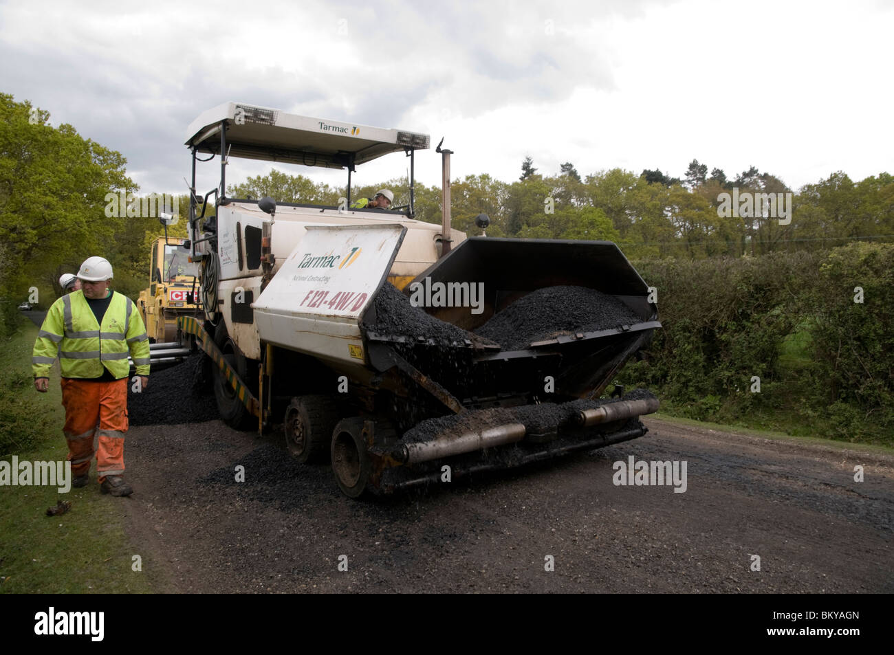 Road resurfacing in the New Forest 2010. Dynapac Paver Stock Photo - Alamy