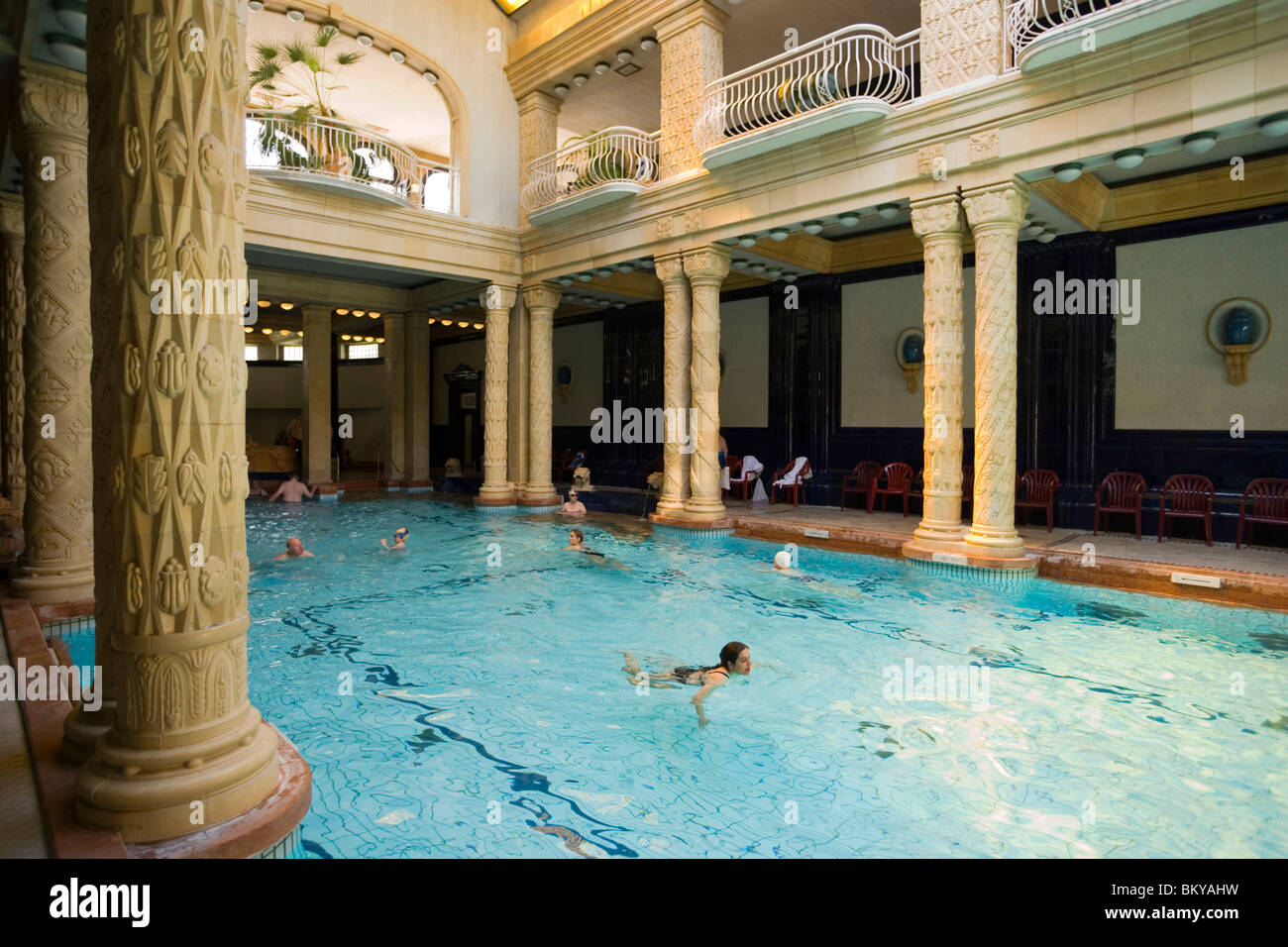 Inside the Gellert Baths, People swimming in the Gellert Baths, Buda ...