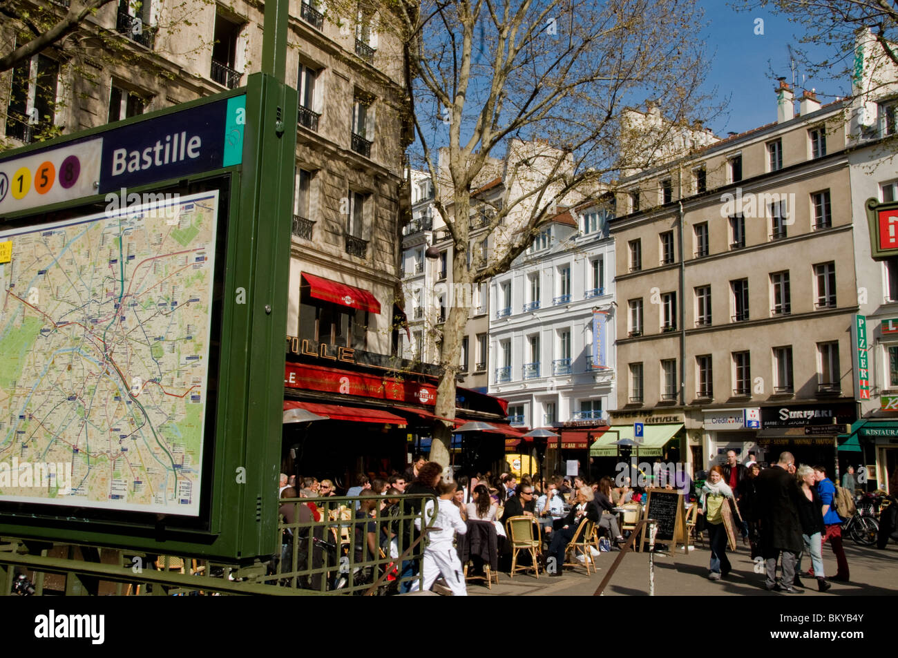 Paris, France, Crowds on Busy Street Scene, Bastille District, Paris ...