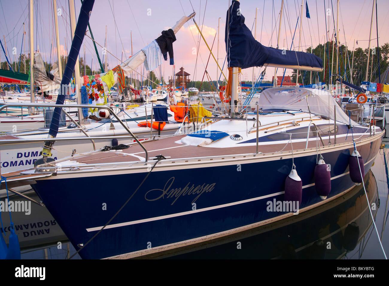 Sunrise at Wegorzewo (Angerburg) Marina, Mazurskie Pojezierze, East ...