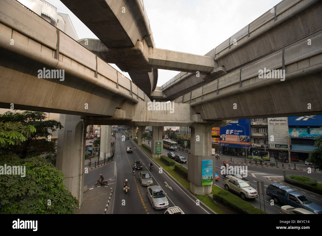 View over Siam Square Road and Skytrain, Pathum Wan district, Bangkok ...