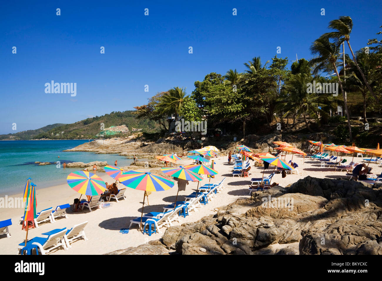View over Kalim Beach with sunlounges and parasols, Hat Kalim, Ao ...