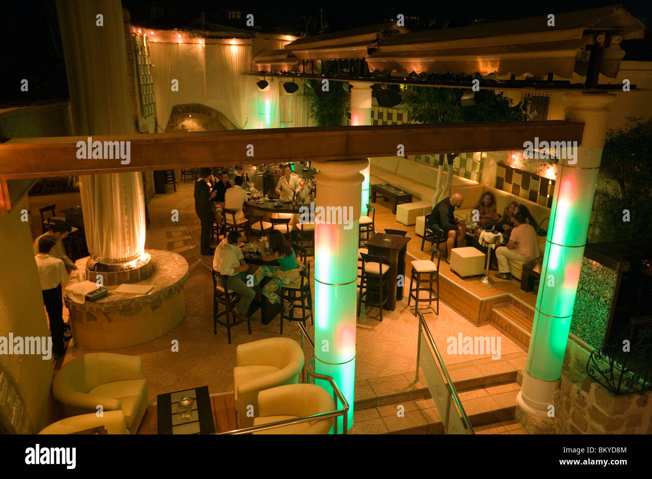 View inside a comfortable exclusive bar in old town, Rhodes Town ...