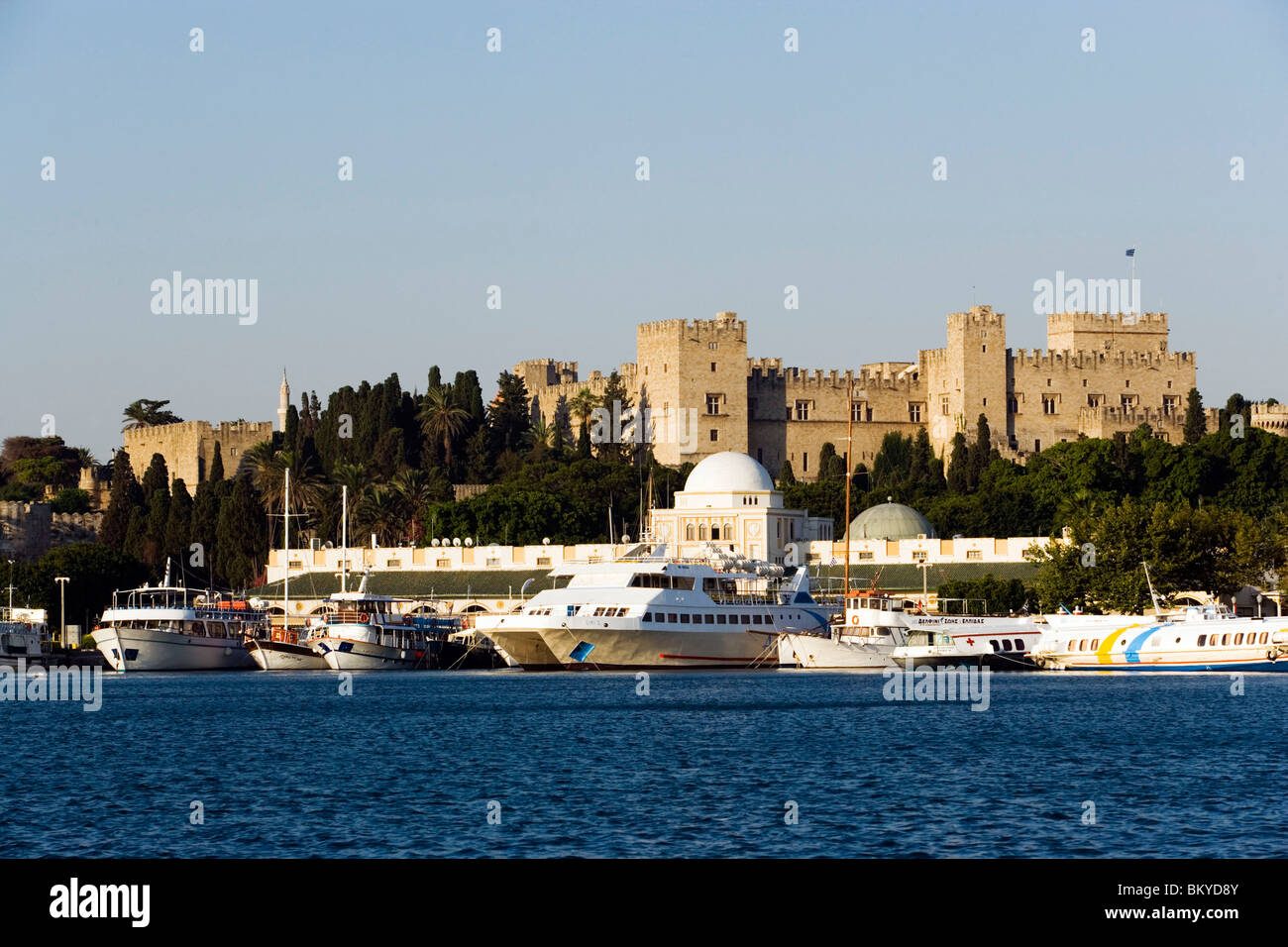 Ships and boats anchoring in Mandraki harbour (translated literally ...