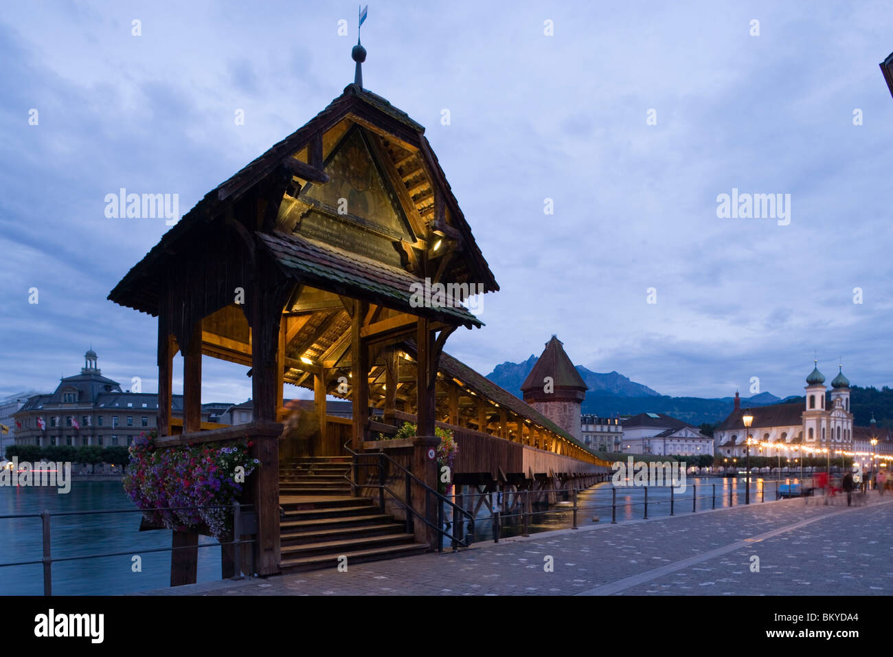 Entry of the Kapellbruecke (chapel bridge, oldest covered bridge of ...