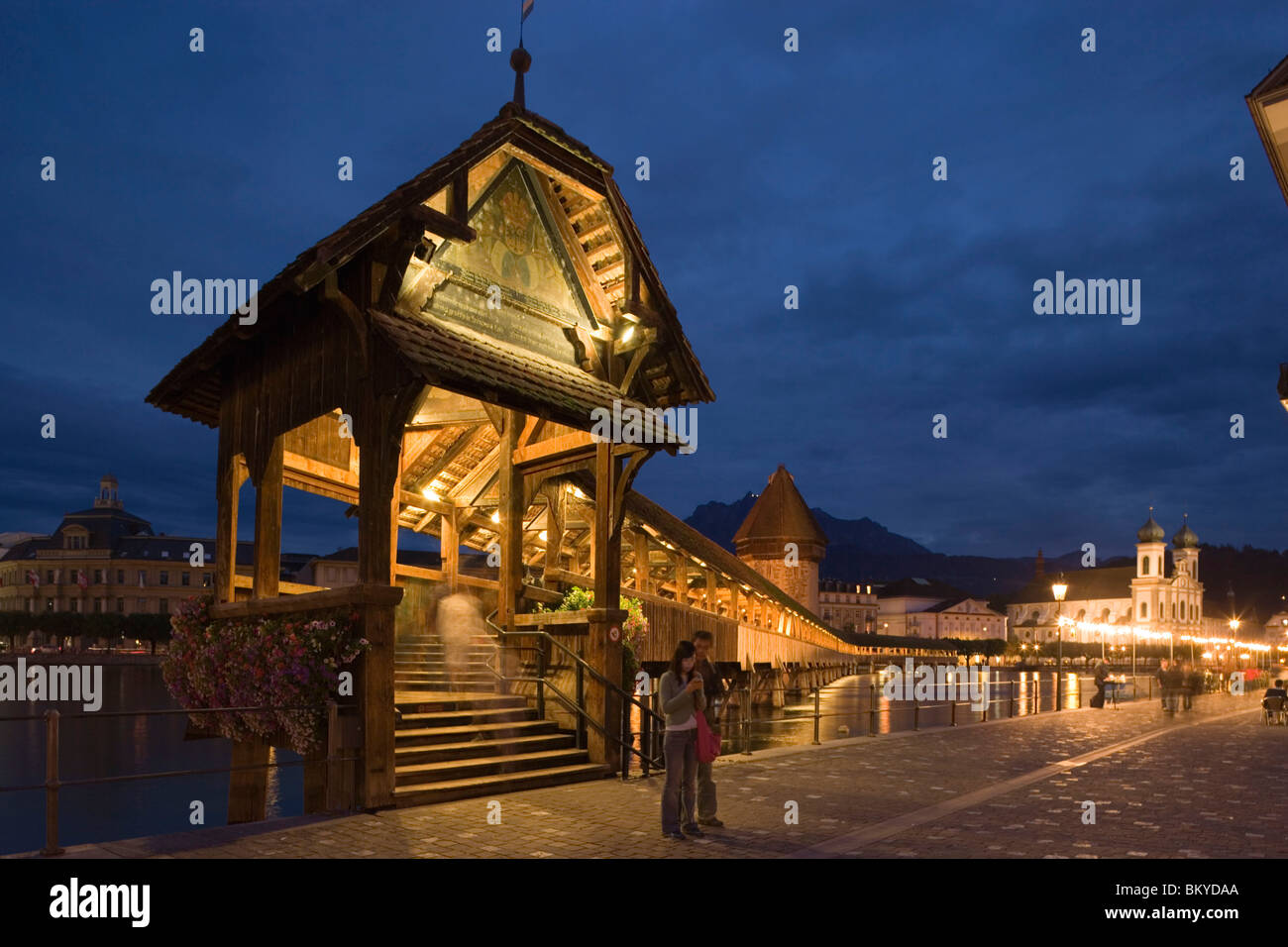 Entry of the Kapellbruecke (chapel bridge, oldest covered bridge of ...