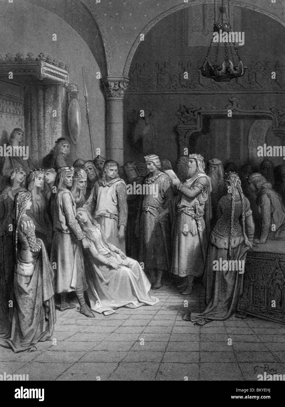 King Arthur reading the letter to Elaine by Gustave Dore from Idylls of ...