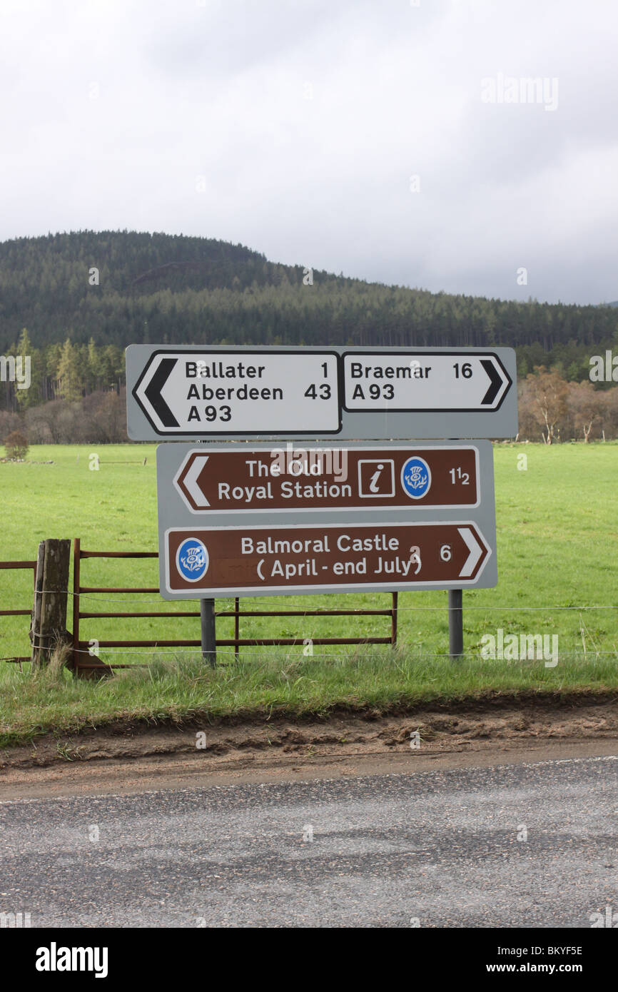 road sign on A93 near Ballater Aberdeenshire Scotland May 2010 Stock ...