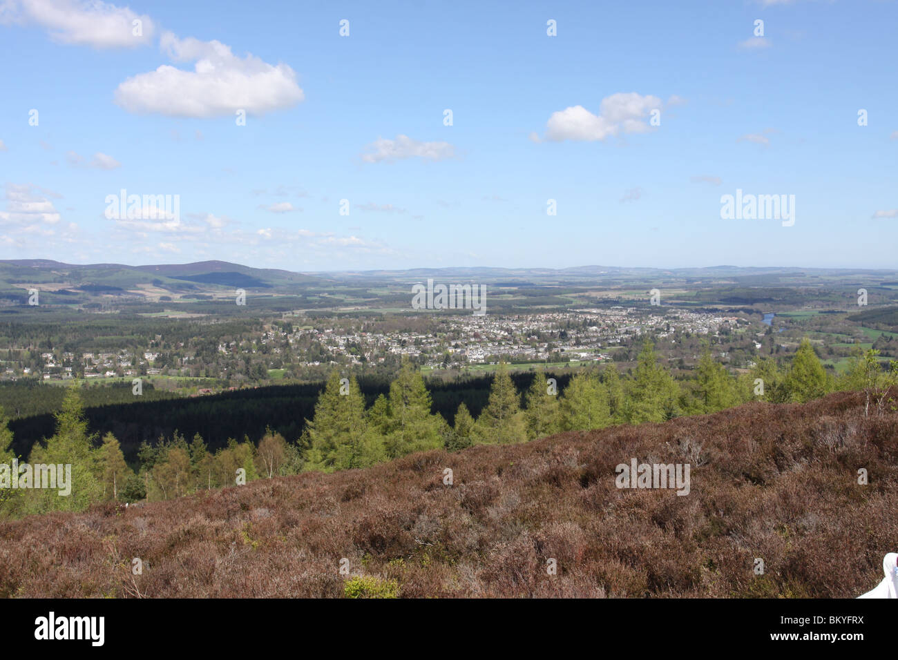 Elevated view of village of Banchory from Scolty Hill Aberdeenshire ...