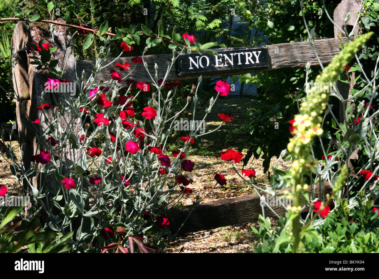 No Entry sign on a gate adjoining a footpath Stock Photo - Alamy