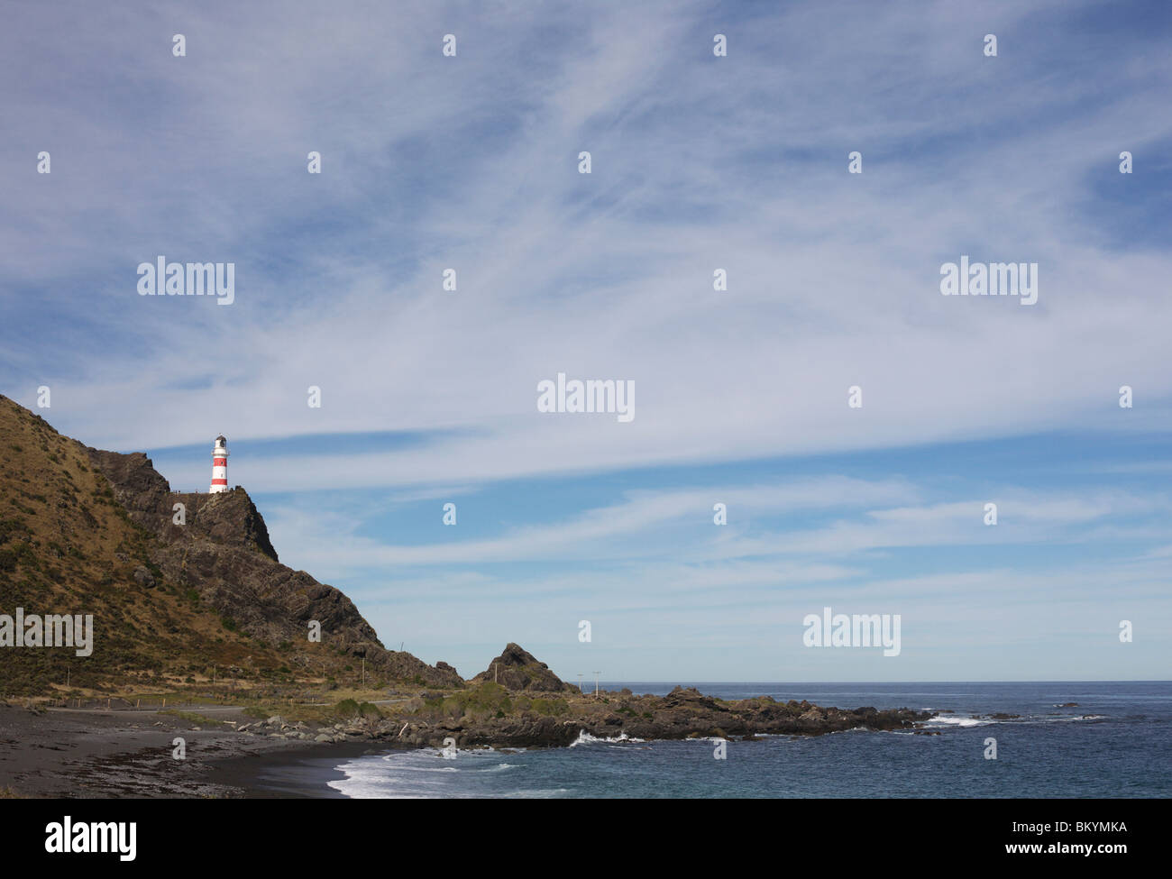 Cape Palliser lighthouse on the Wairarapa coast of New Zealand's North ...