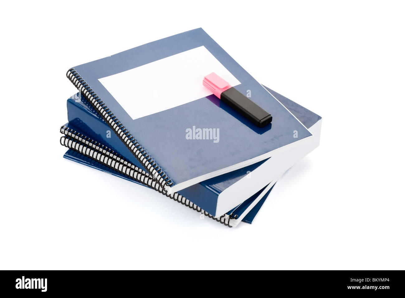 Blue school textbook, notebook or manual with white background Stock ...