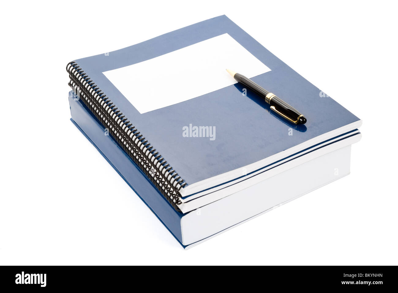 Blue school textbook, notebook or manual with white background Stock ...