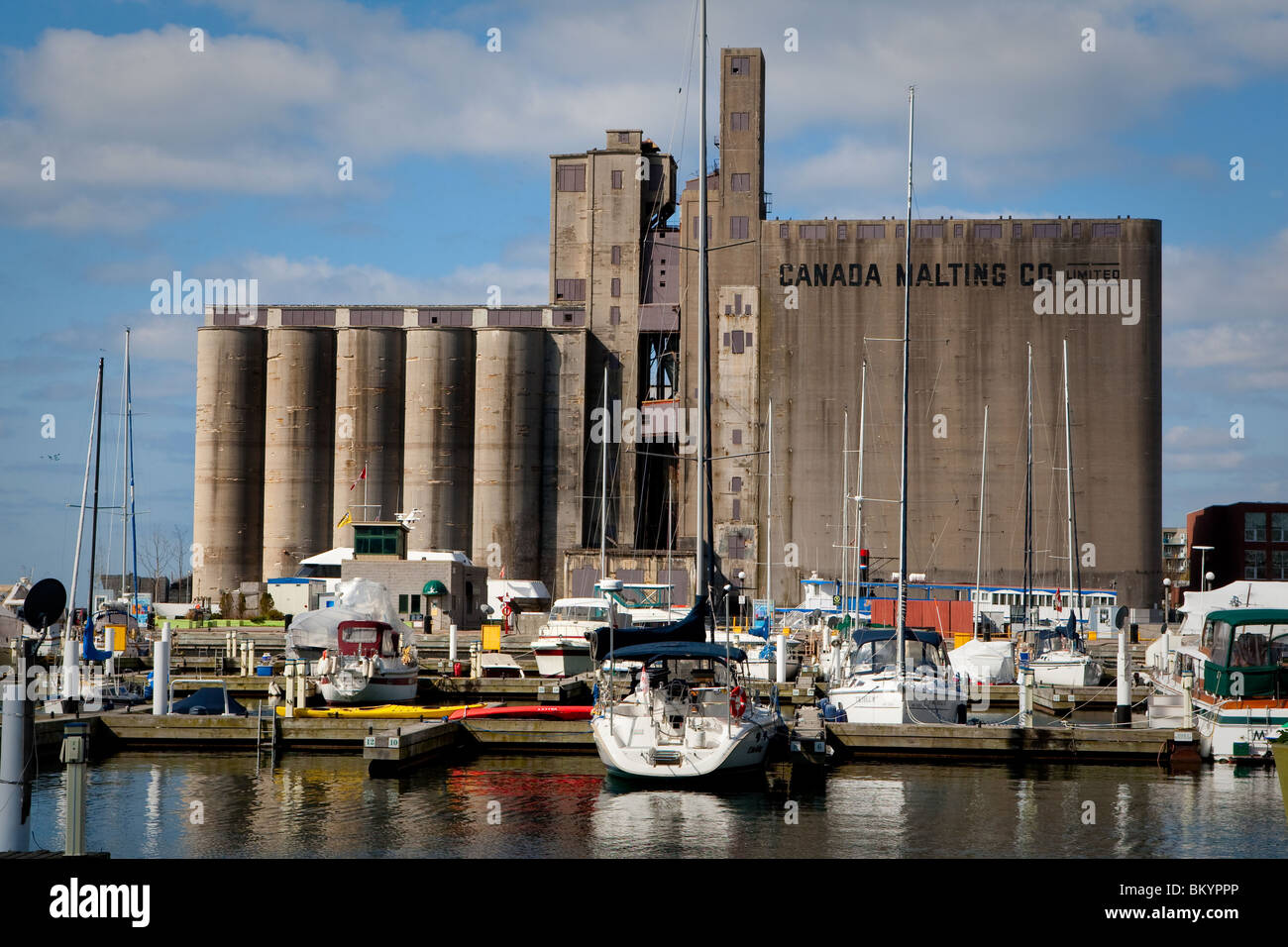 Canada Malting Co. grain processing tower is pictured behind a marina ...