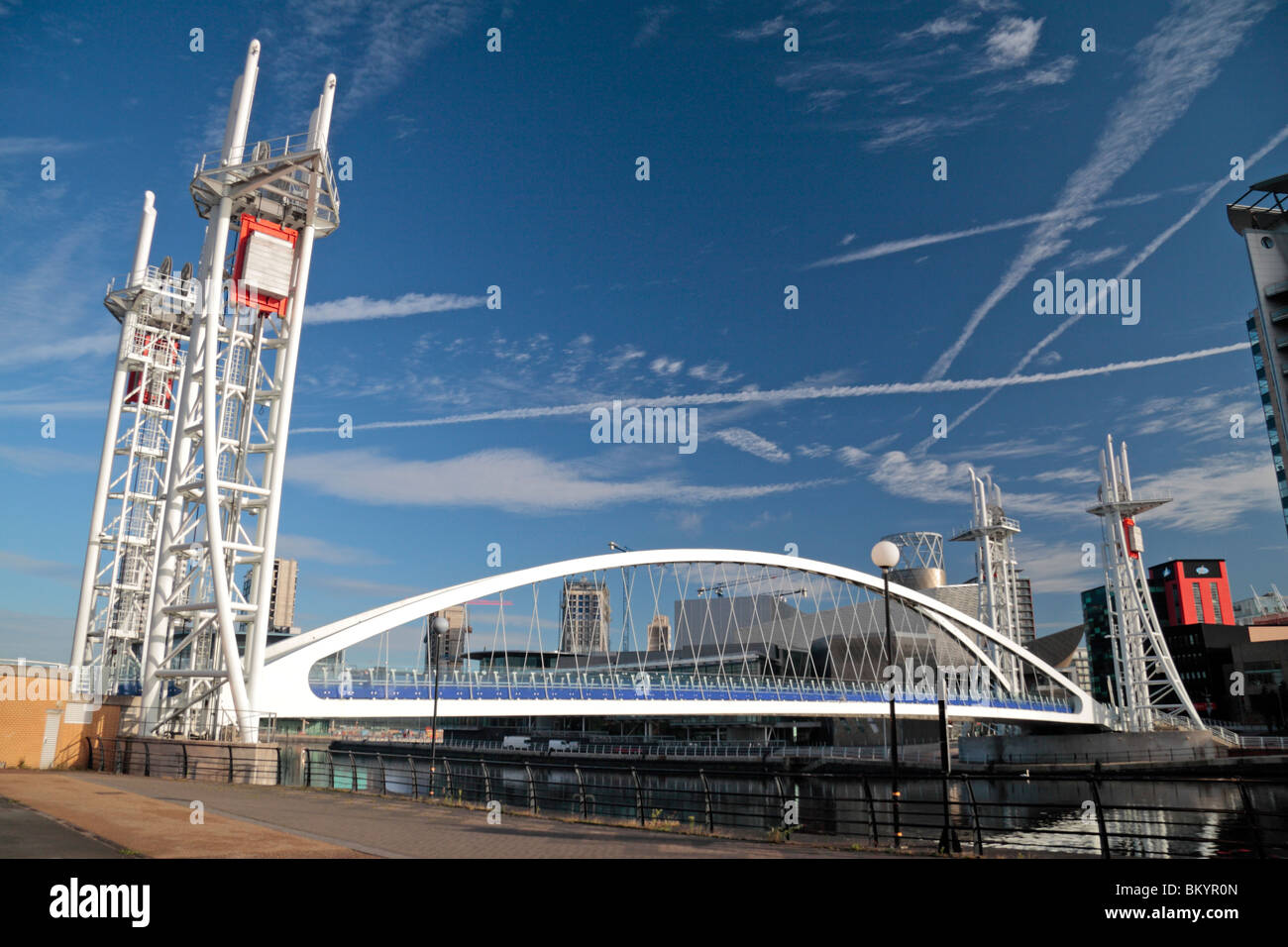 The Salford Millennium footbridge (Lowry Bridge) on a bright, summers ...