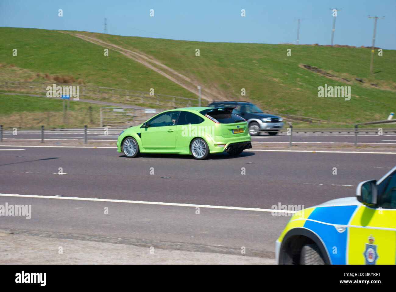 Police car on the M62 motorway Stock Photo - Alamy